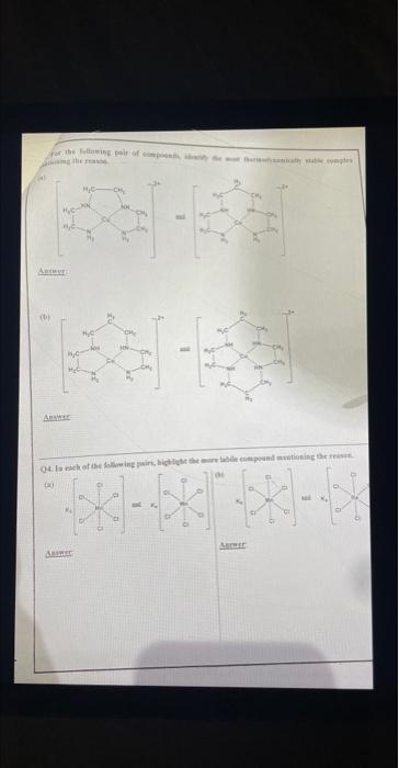 +Q1. In each of the following complexes, identify: | Chegg.com