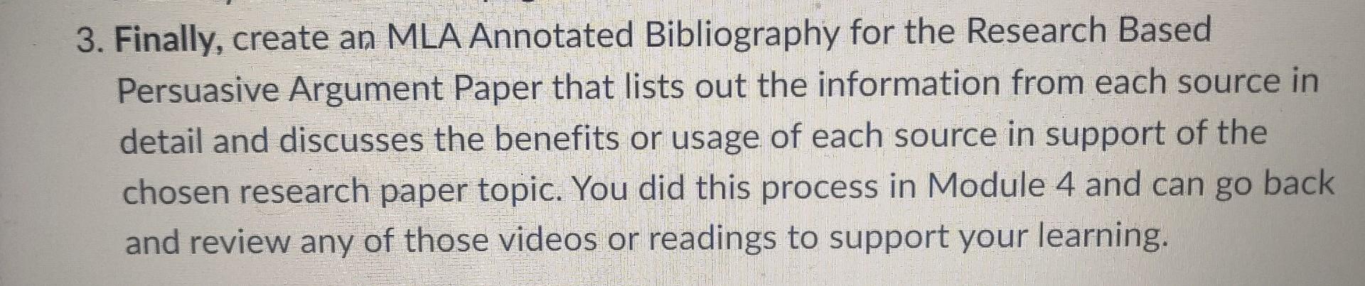 Solved Finally, create an MLA Annotated Bibliography for the | Chegg.com