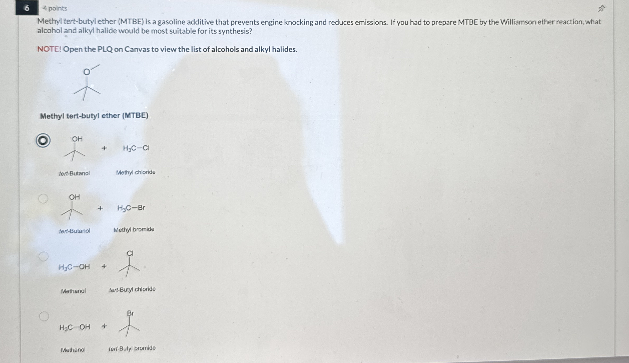 Solved 64 ﻿pointsMethyl tert-butyl ether (MTBE) ﻿is a | Chegg.com