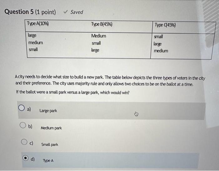Solved Question 5 (1 point) Saved Acity needs to decide | Chegg.com