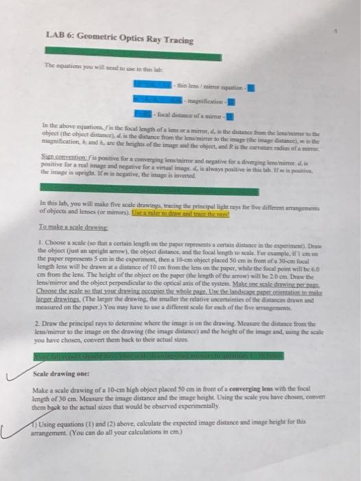 Solved LAB 6: Geometric Optics Ray Tracing The equations you | Chegg.com