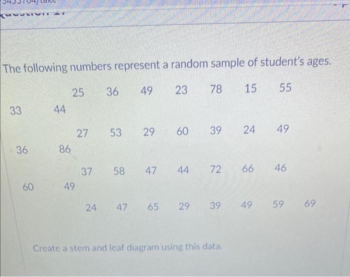 Solved The following numbers represent a random sample of | Chegg.com