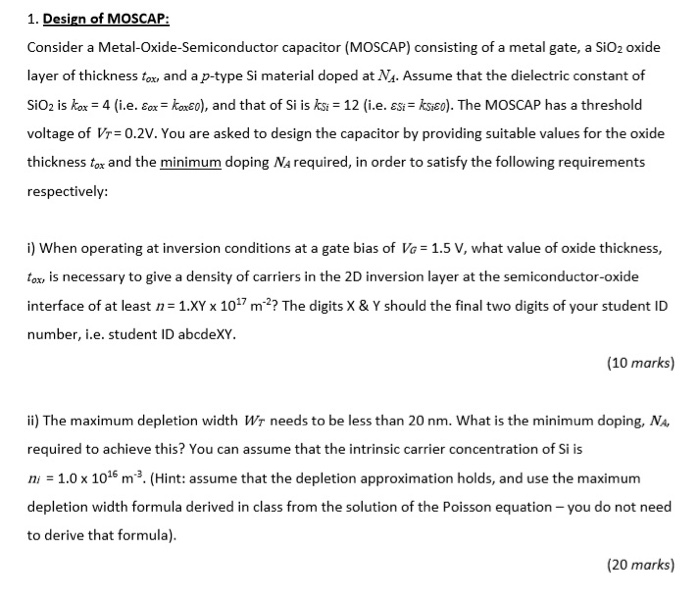1. Design of MOSCAP: Consider a | Chegg.com