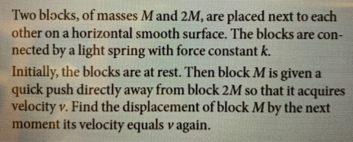 Solved Two blocks, of masses Mand 2M, are placed next to | Chegg.com