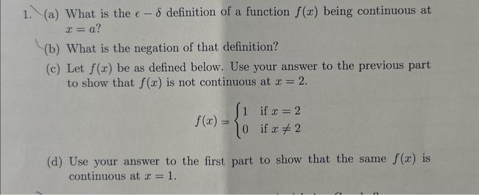 Solved #1 all parts what is the epsilon - delta | Chegg.com