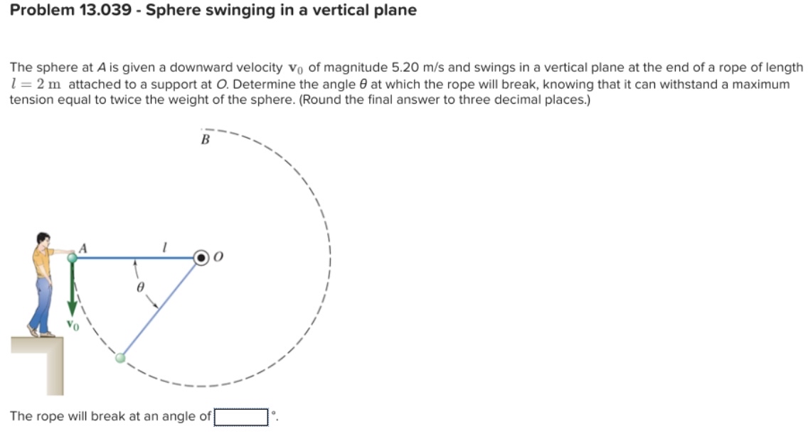 Solved Problem 13.039 - ﻿Sphere swinging in a vertical | Chegg.com