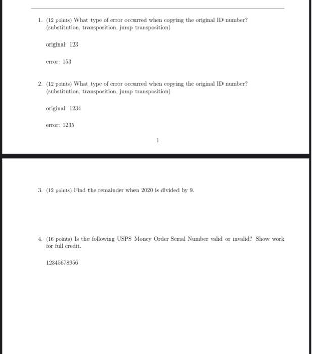 Solved 1. (12 points) What type of error occurred when | Chegg.com
