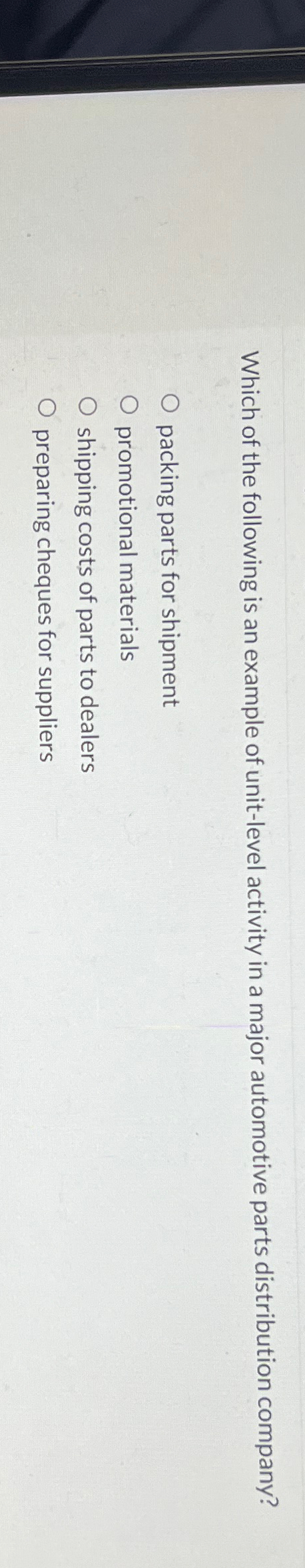 Solved Which of the following is an example of unit-level | Chegg.com