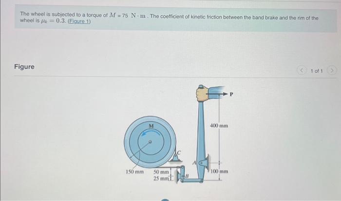 Solved The wheel is subjected to a torque of M=75 N. m. The | Chegg.com