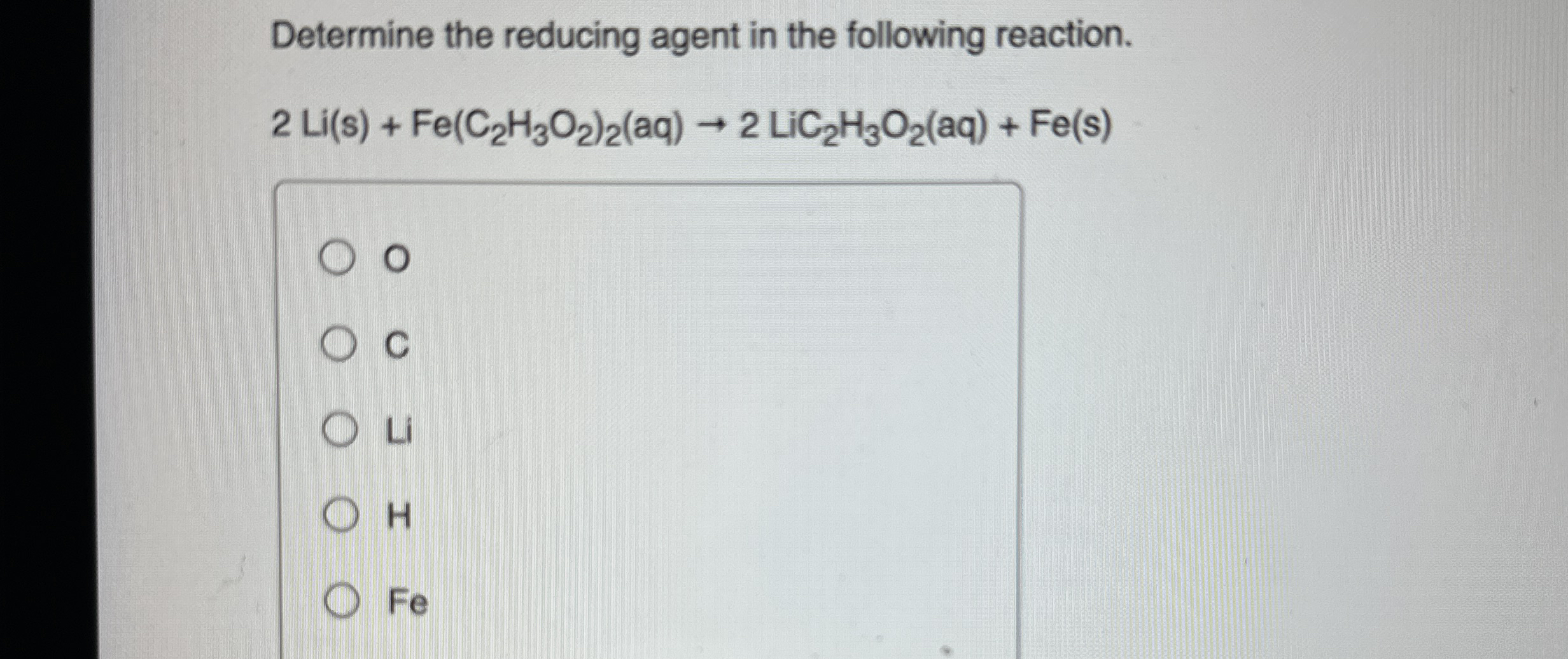 Solved Determine the reducing agent in the following | Chegg.com