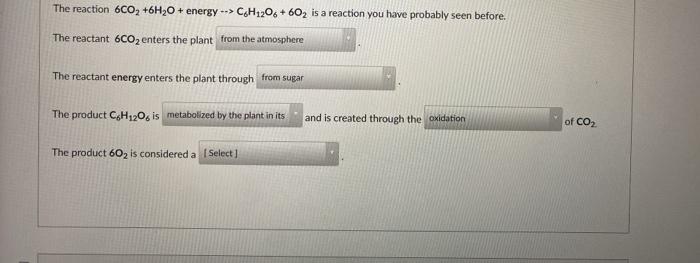 Solved The reaction 6CO2 +6H2O + energy --> C,H1,06 +60, is | Chegg.com