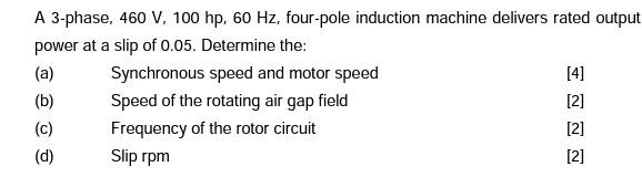 Solved A 3-phase, 460 V,100hp,60 Hz, four-pole induction | Chegg.com
