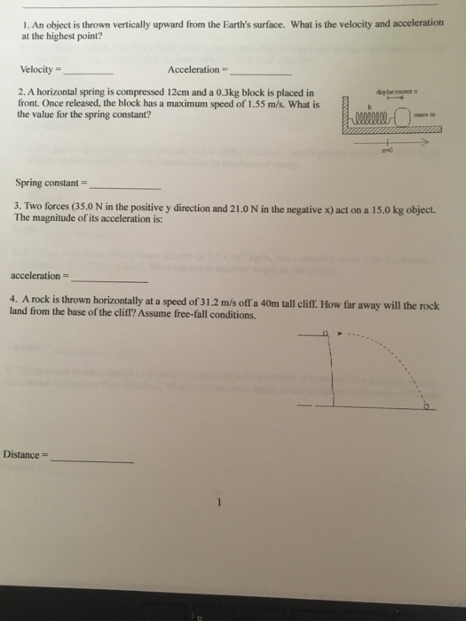 Solved 1. An object is thrown vertically upward from the | Chegg.com