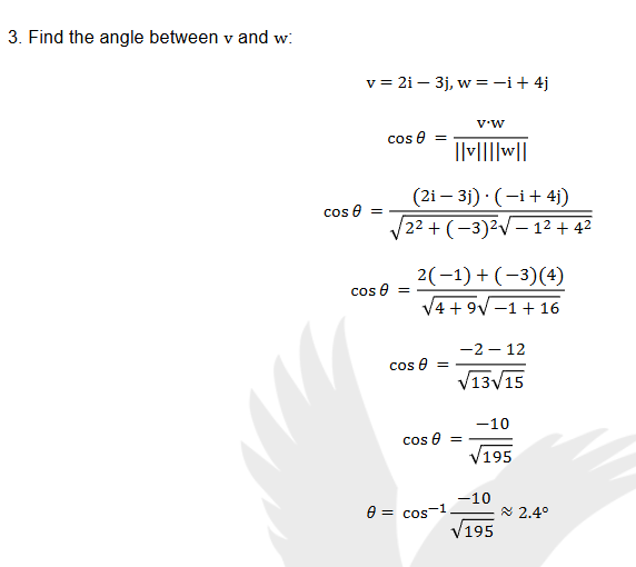 Solved Find the angle between v ﻿and w | Chegg.com