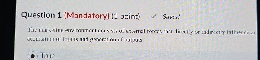 Solved Question 1 (Mandatory) (1 ﻿point) ﻿SavedThe | Chegg.com