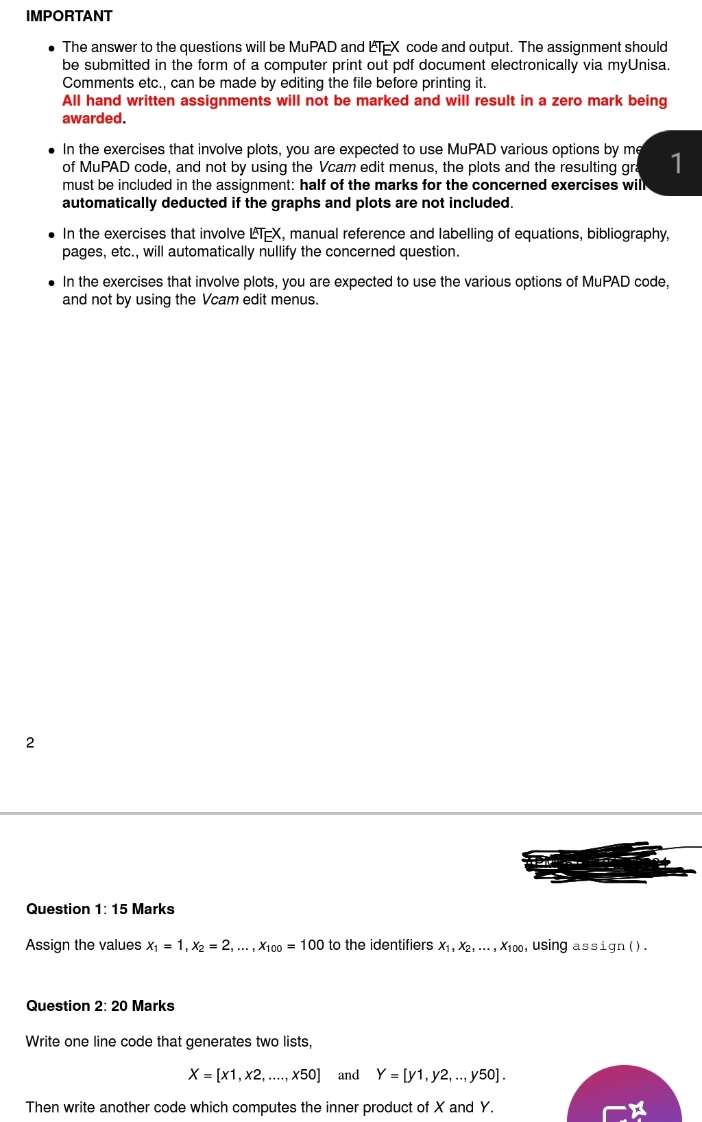 Solved IMPORTANTThe answer to the questions will be MuPAD | Chegg.com