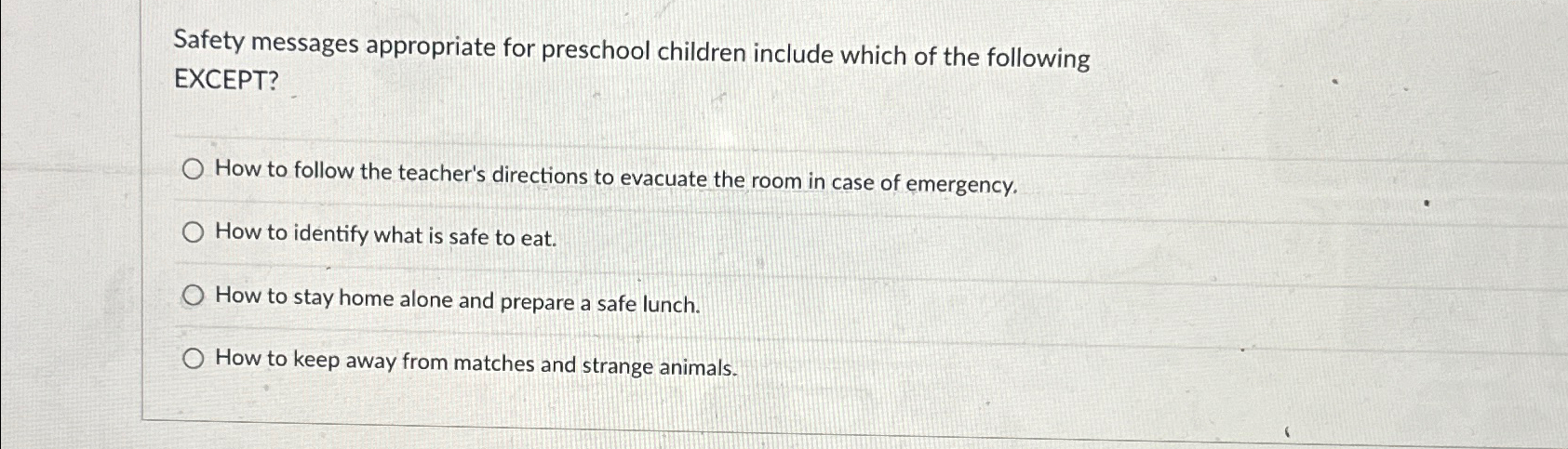 Solved Safety messages appropriate for preschool children | Chegg.com