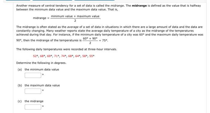 Solved Another measure of central tendency for a set of data | Chegg.com