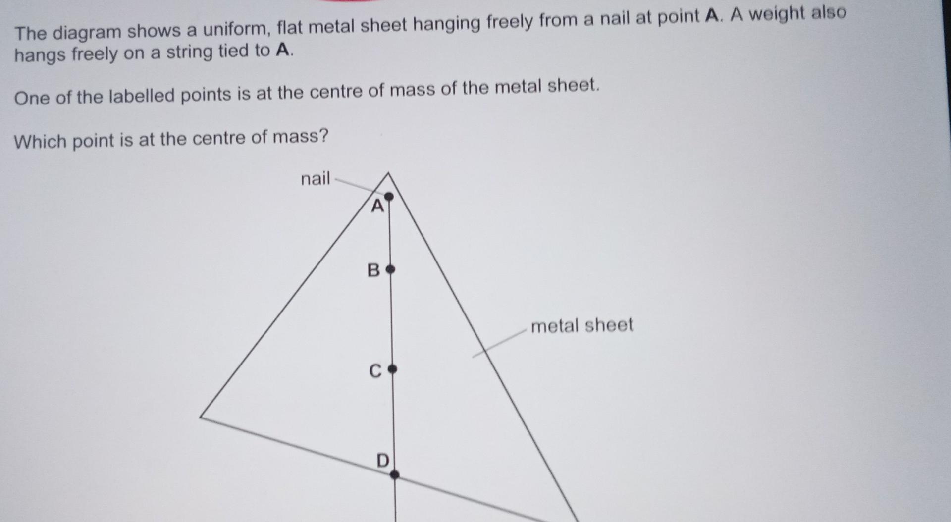 Solved The diagram shows a uniform, flat metal sheet hanging | Chegg.com
