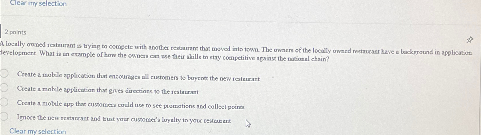 Solved Clear my selection2 ﻿pointsA locally owned restaurant | Chegg.com