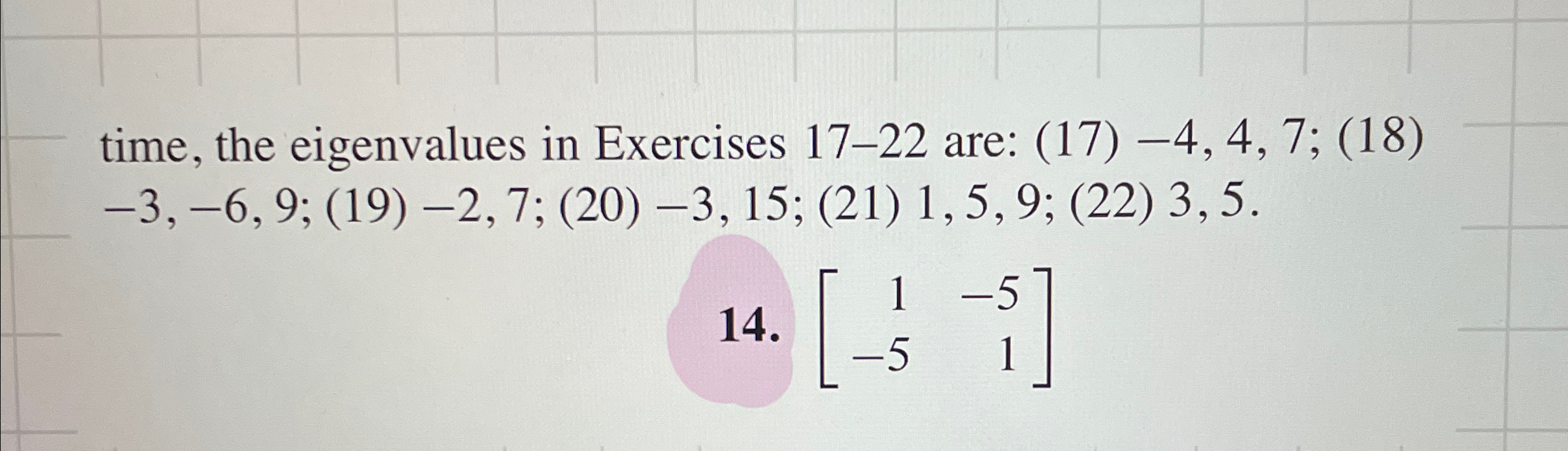 Solved time, the eigenvalues in Exercises 17-22 ﻿are: | Chegg.com