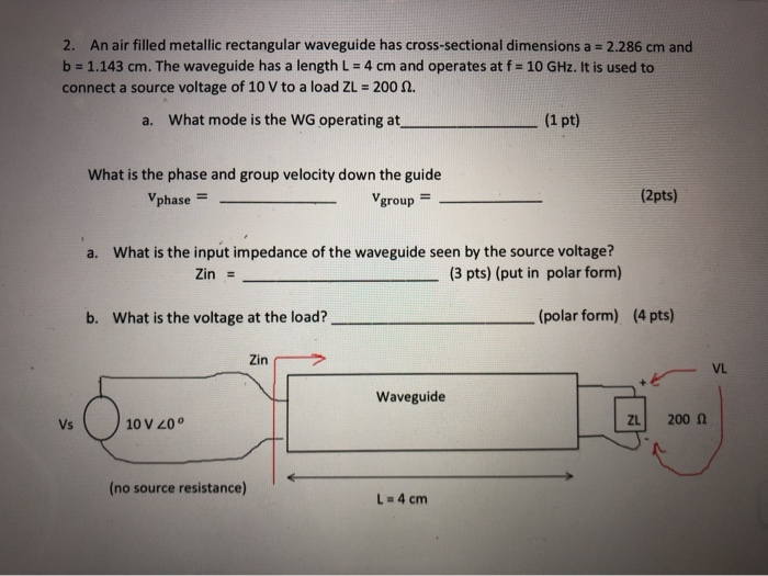 Solved 2 An Air Filled Metallic Rectangular Waveguide Has