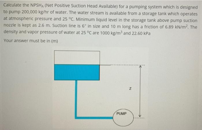 Solved Calculate the NPSHA (Net Positive Suction Head | Chegg.com