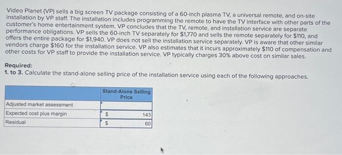 Solved Video Planet (VP) sells a big screen TV package | Chegg.com