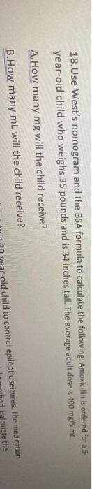Solved 18. Use West's nomogram and the BSA formula to | Chegg.com