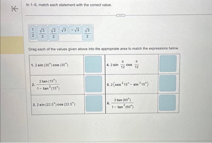 Solved In 1−6, match each statement with the correct value. | Chegg.com