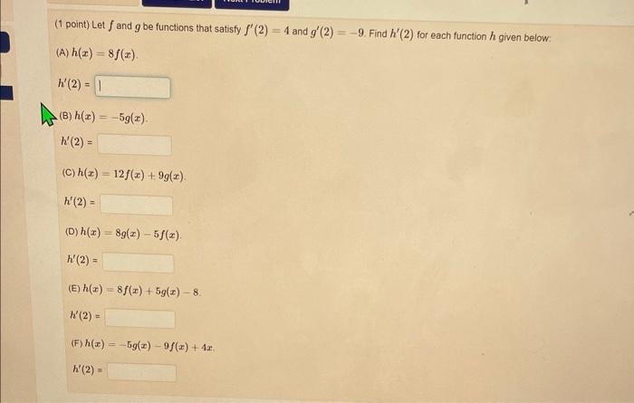 Solved (1 point) Let f and g be functions that satisfy | Chegg.com