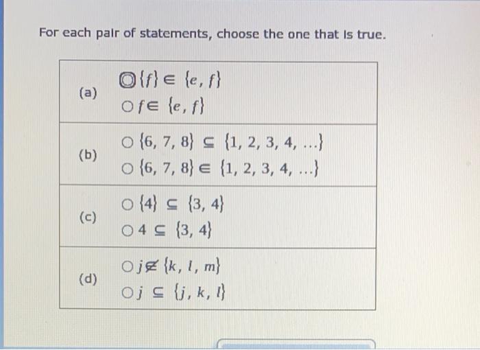 Solved For each pair of statements, choose the one that is | Chegg.com