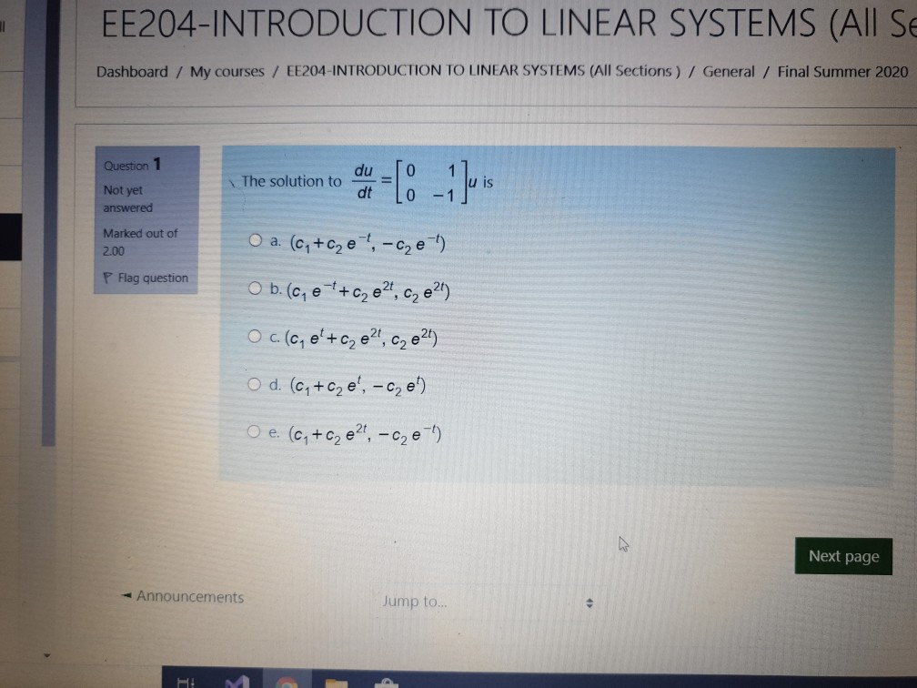 Solved 1 EE204-INTRODUCTION TO LINEAR SYSTEMS (All Se | Chegg.com