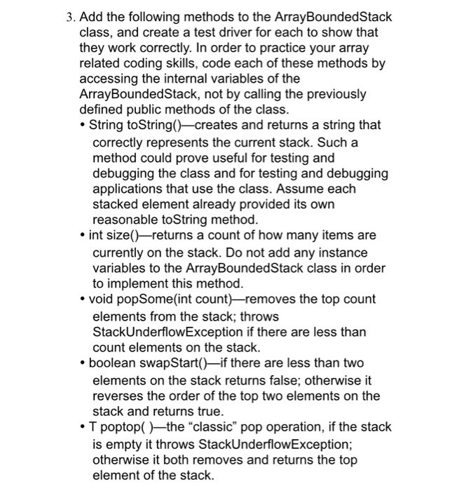 Solved 3 Add The Following Methods To The Arrayboundedstack 3746