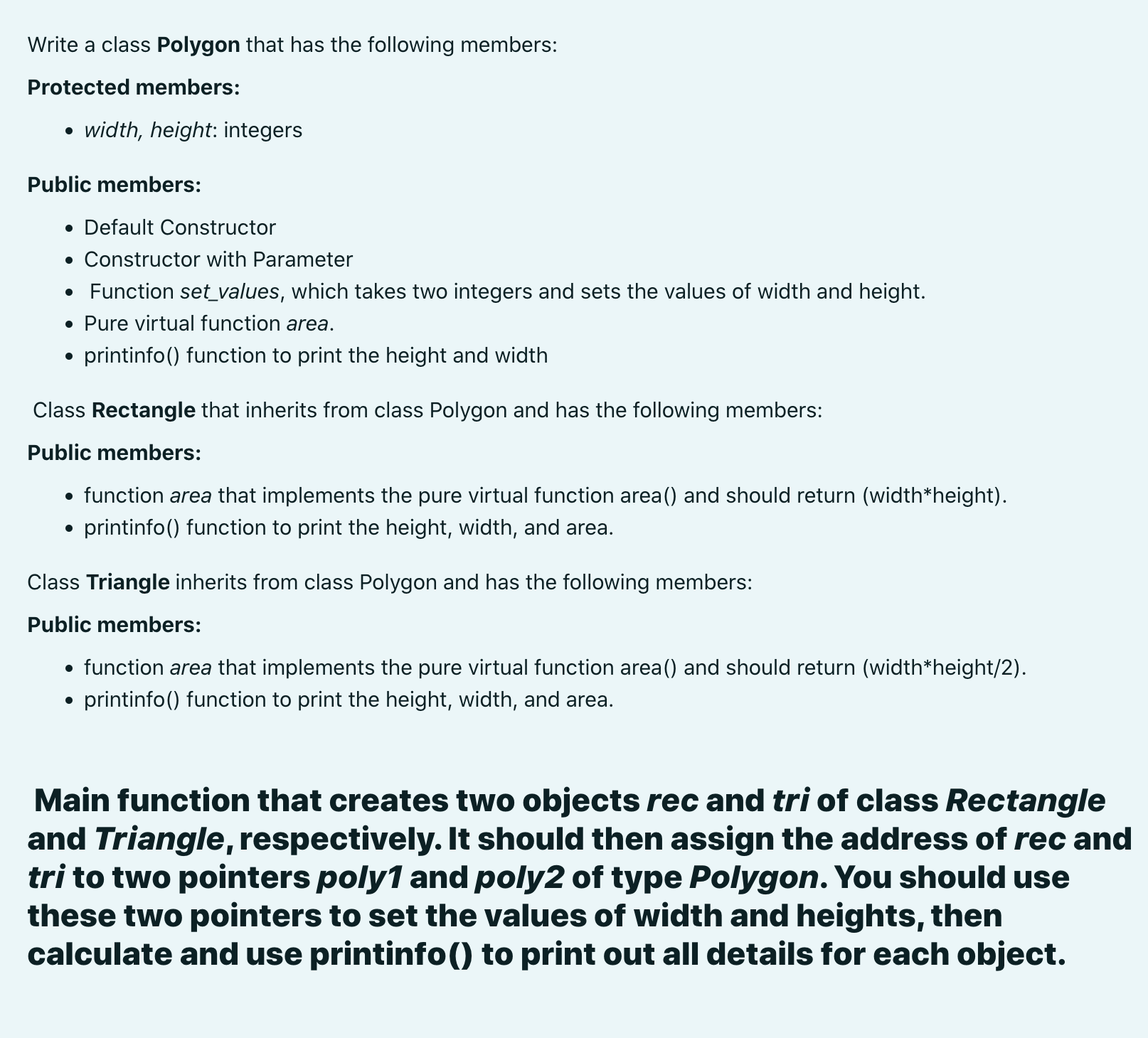 Solved Write a class Polygon that has the following | Chegg.com