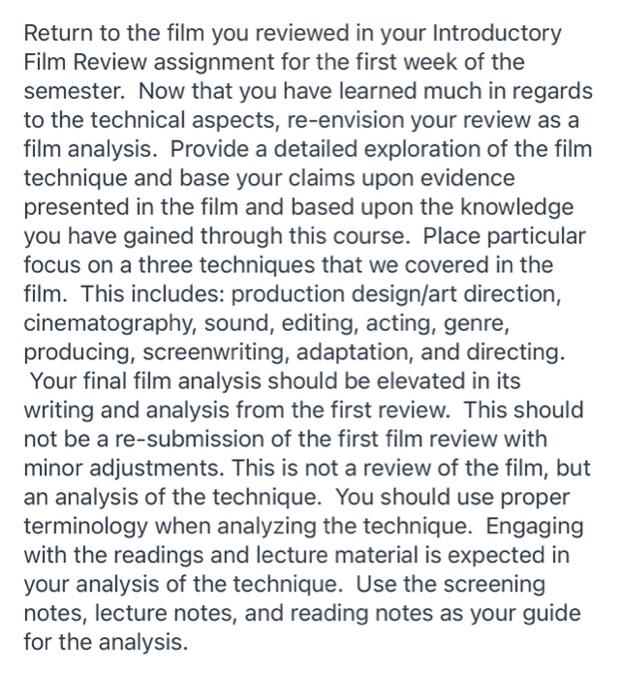 Return to the film you reviewed in your Introductory | Chegg.com