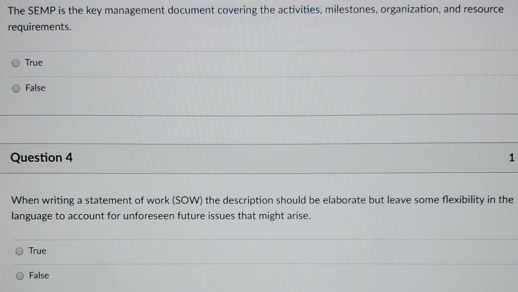 Solved The SEMP is the key management document covering the | Chegg.com