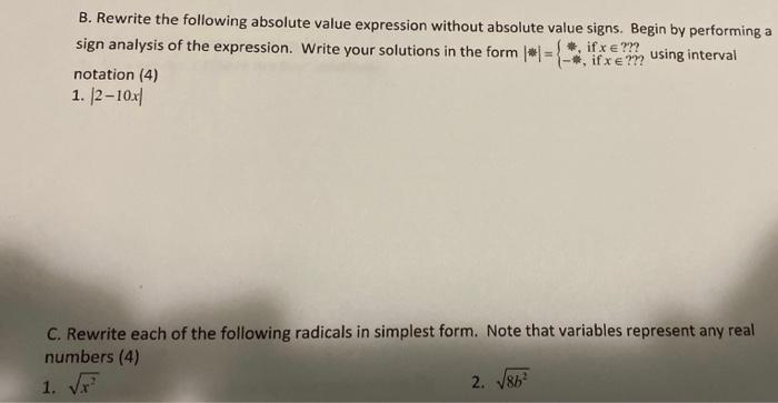 Solved B. Rewrite the following absolute value expression | Chegg.com
