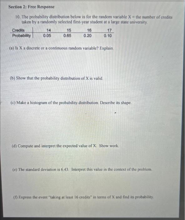 Solved Section 2: Free Response 10. The probability | Chegg.com
