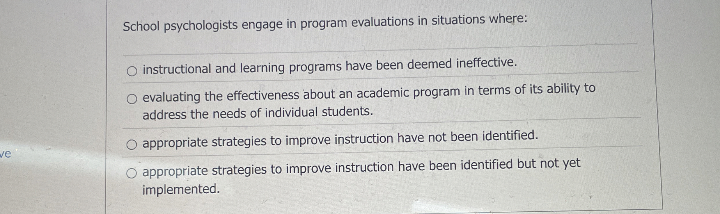 Solved School psychologists engage in program evaluations in | Chegg.com