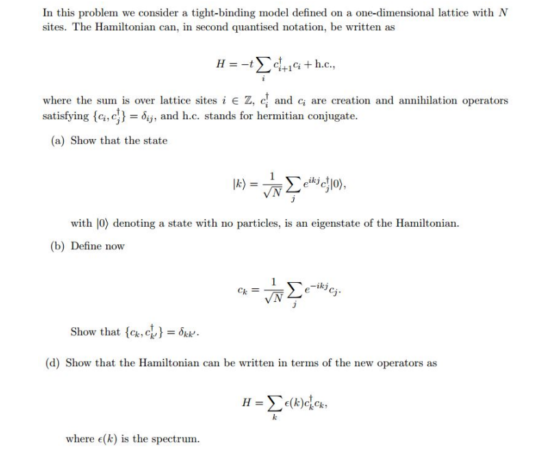 Solved TIGHT BINDING MODELIn this problem we consider a | Chegg.com