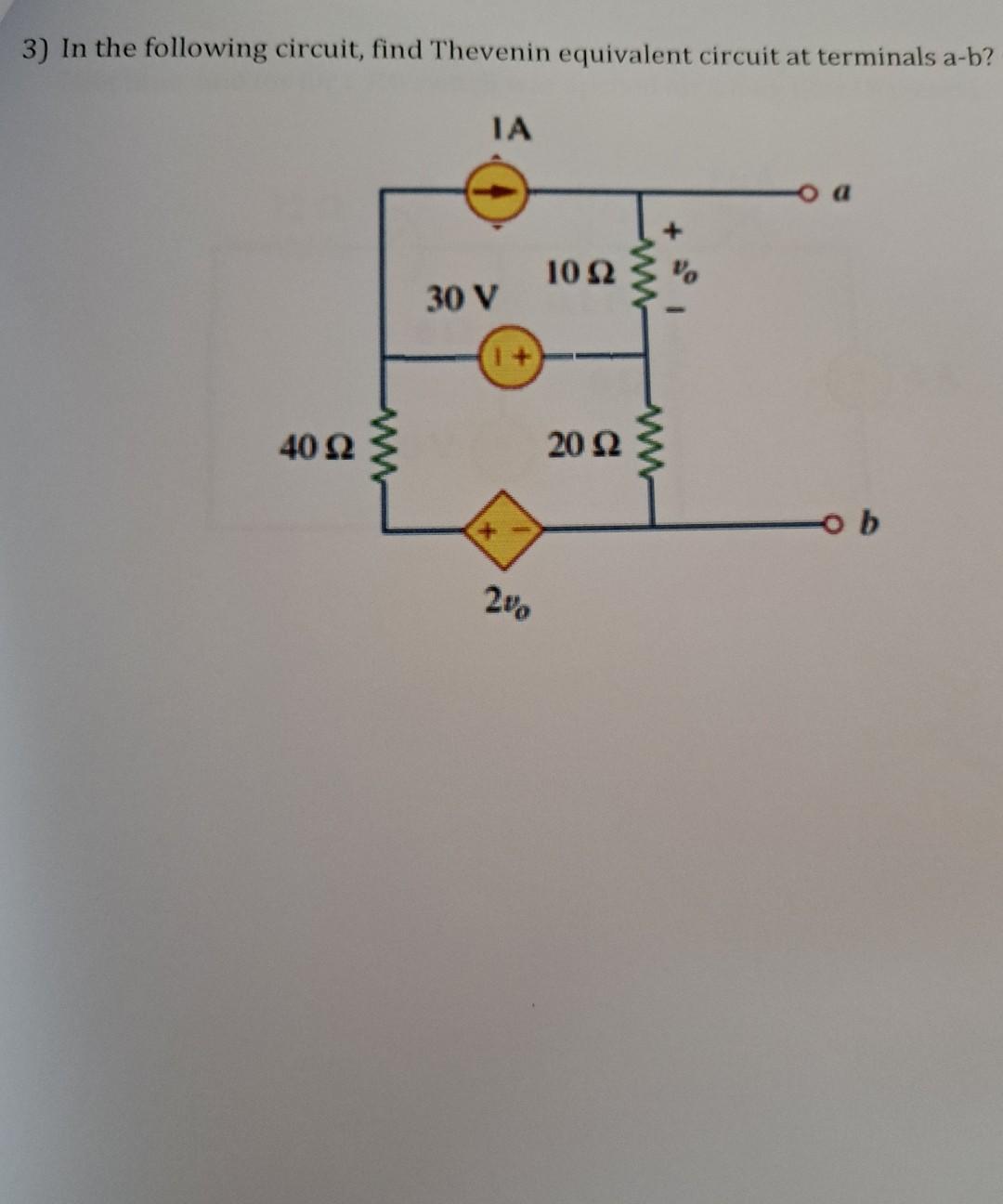 Solved 3) In the following circuit, find Thevenin equivalent | Chegg.com