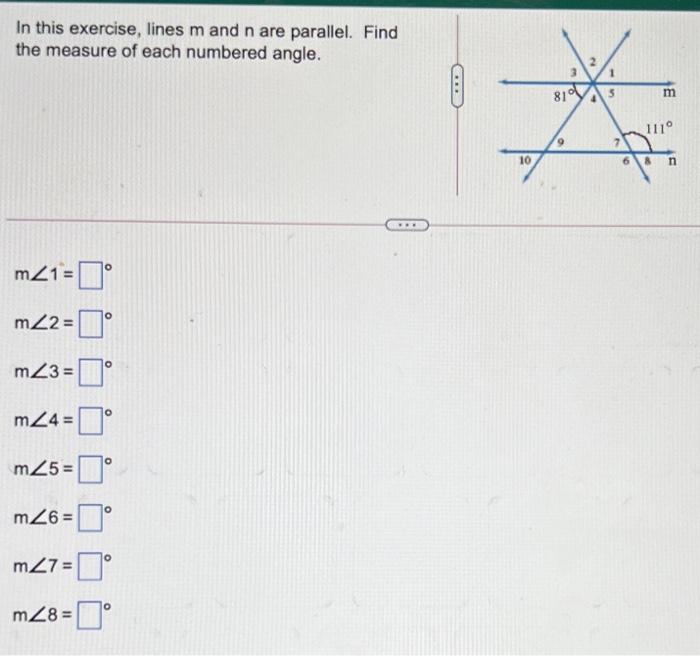Solved In this exercise, lines m and n are parallel. Find | Chegg.com