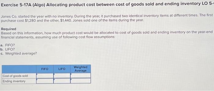 Solved Exercise 5-17A (Algo) Allocating product cost between | Chegg.com