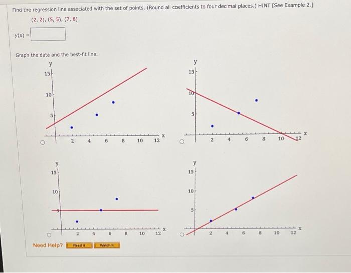 Solved Find the regression line associated with the set of | Chegg.com