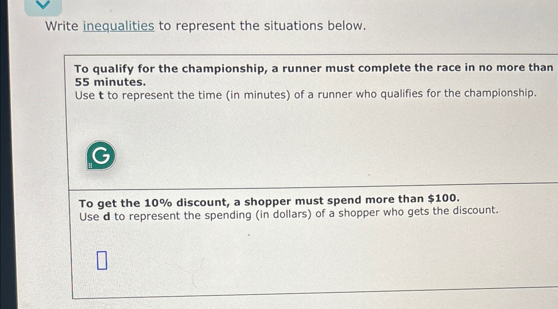 Solved Write inequalities to represent the situations | Chegg.com