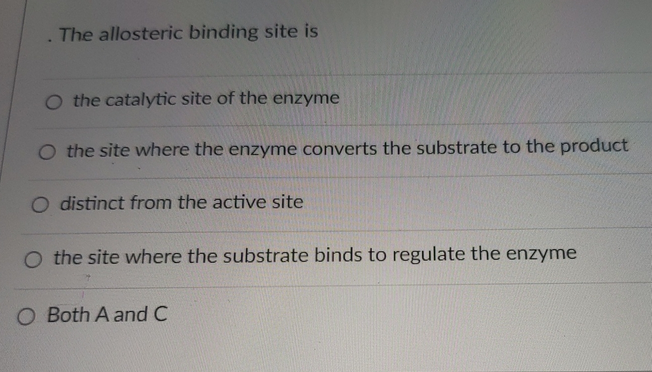Solved The allosteric binding site isthe catalytic site of | Chegg.com