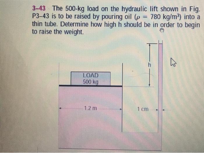 Solved 3-43 The 500-kg load on the hydraulic lift shown in | Chegg.com