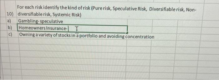 Solved For each risk identify the kind of risk (Pure risk, | Chegg.com