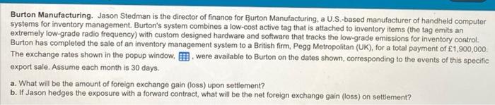 Solved Burton Manufacturing. Jason Stedman is the director | Chegg.com
